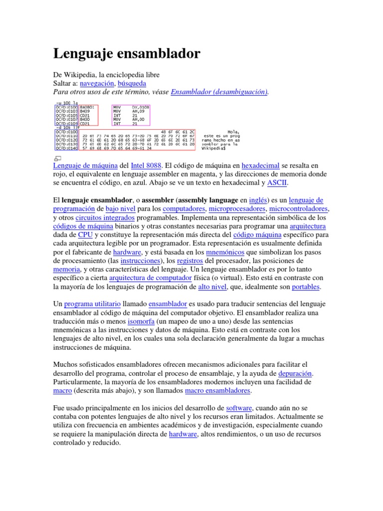 Lenguaje Ensamblador | Descargar gratis PDF | Lenguaje ensamblador | Lenguaje de programación