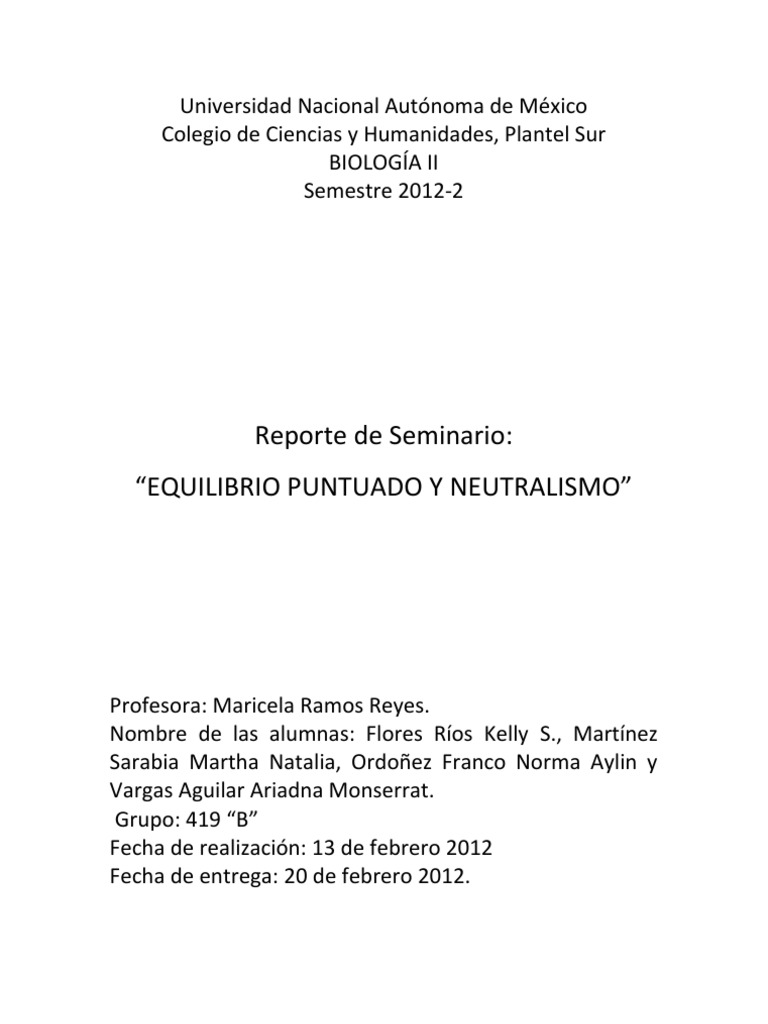 Neutralismo y Equilibro Puntuado | PDF | Teorías biológicas | Conceptos ...