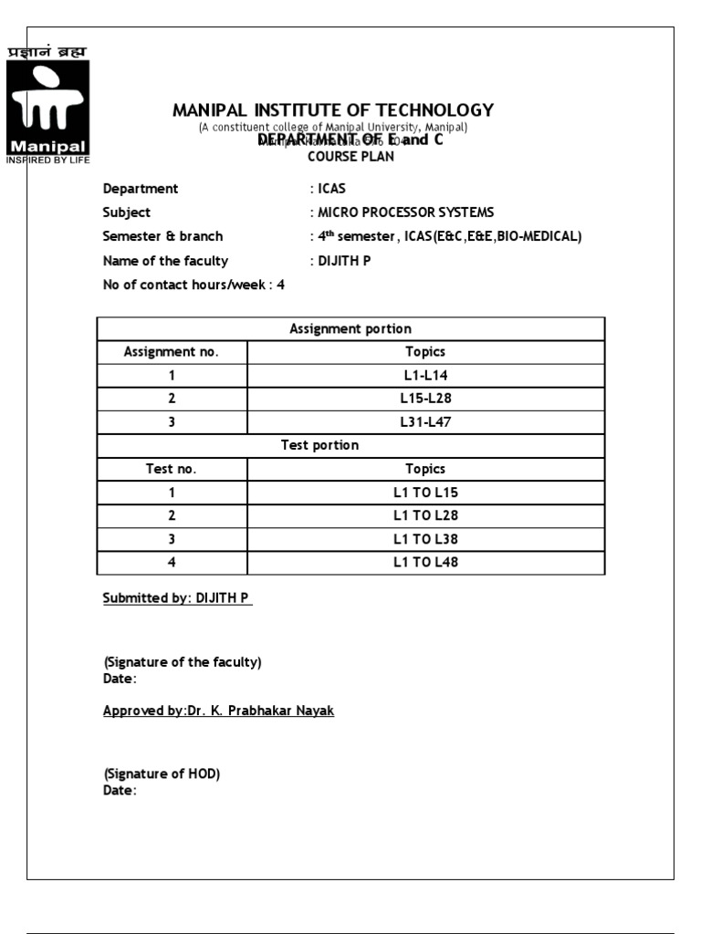 Microprocessor Systems Course Plan | PDF