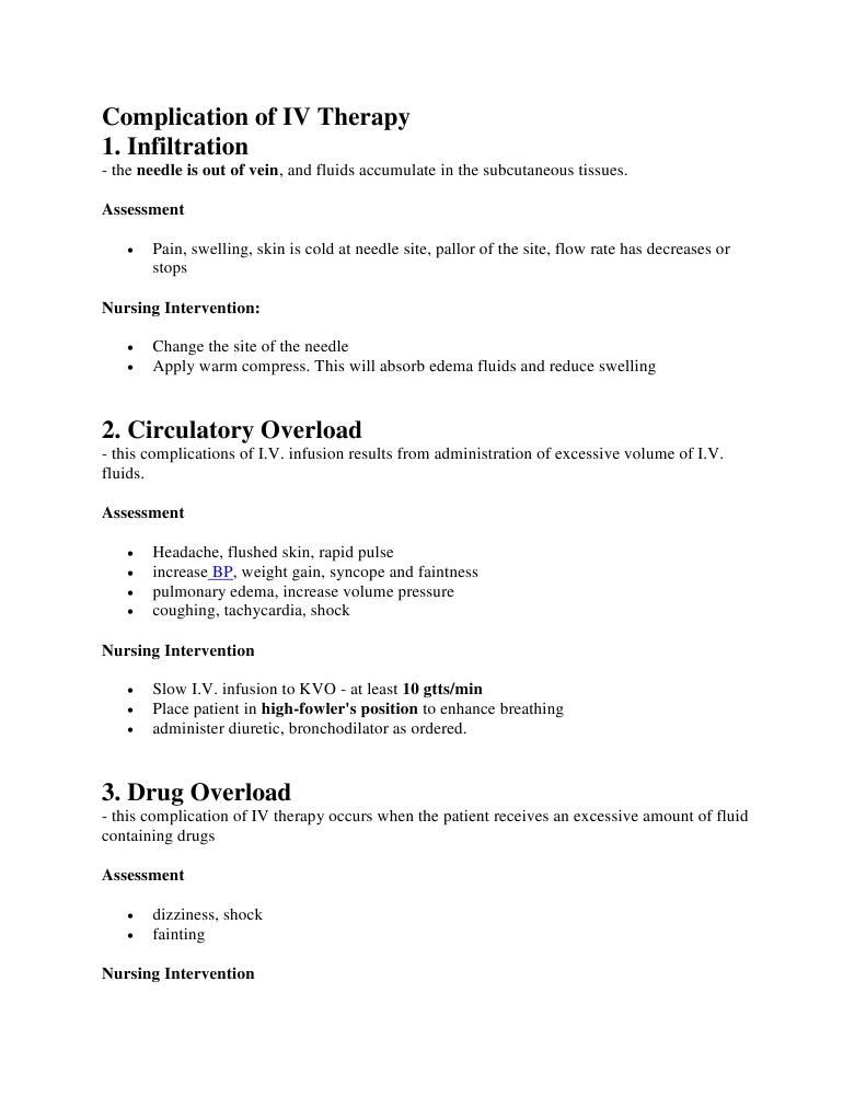 Complication of IV Therapy | PDF | Intravenous Therapy | Shock ...
