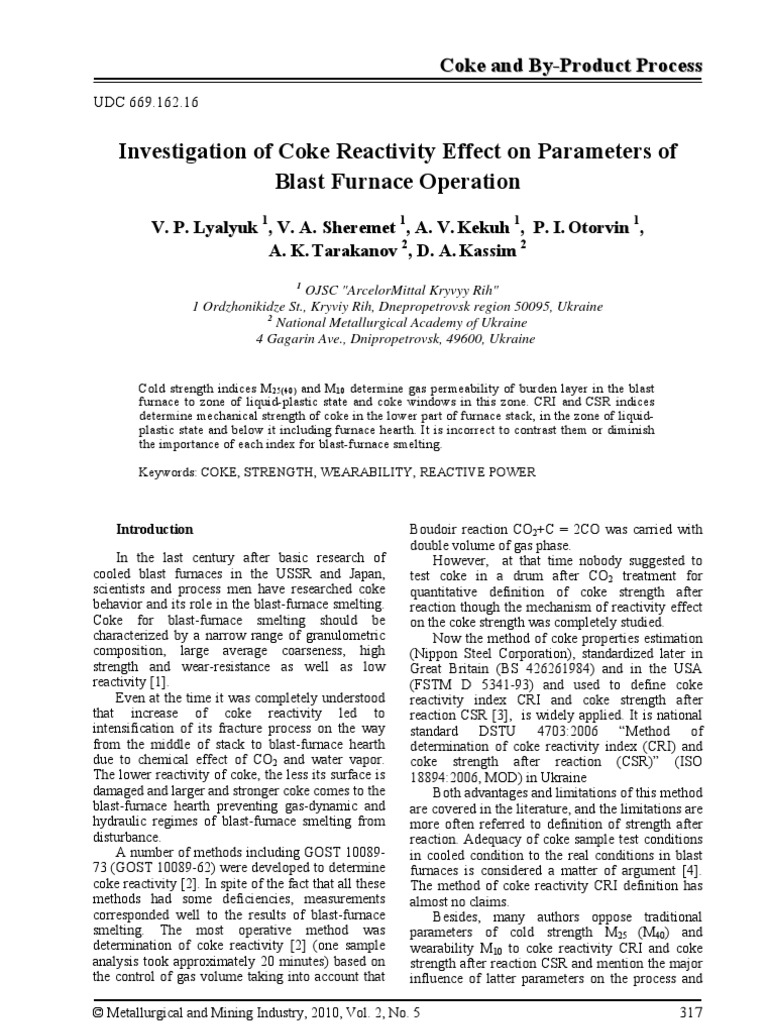 CRI Effect On Blast Furnace | PDF | Coke (Fuel) | Coal