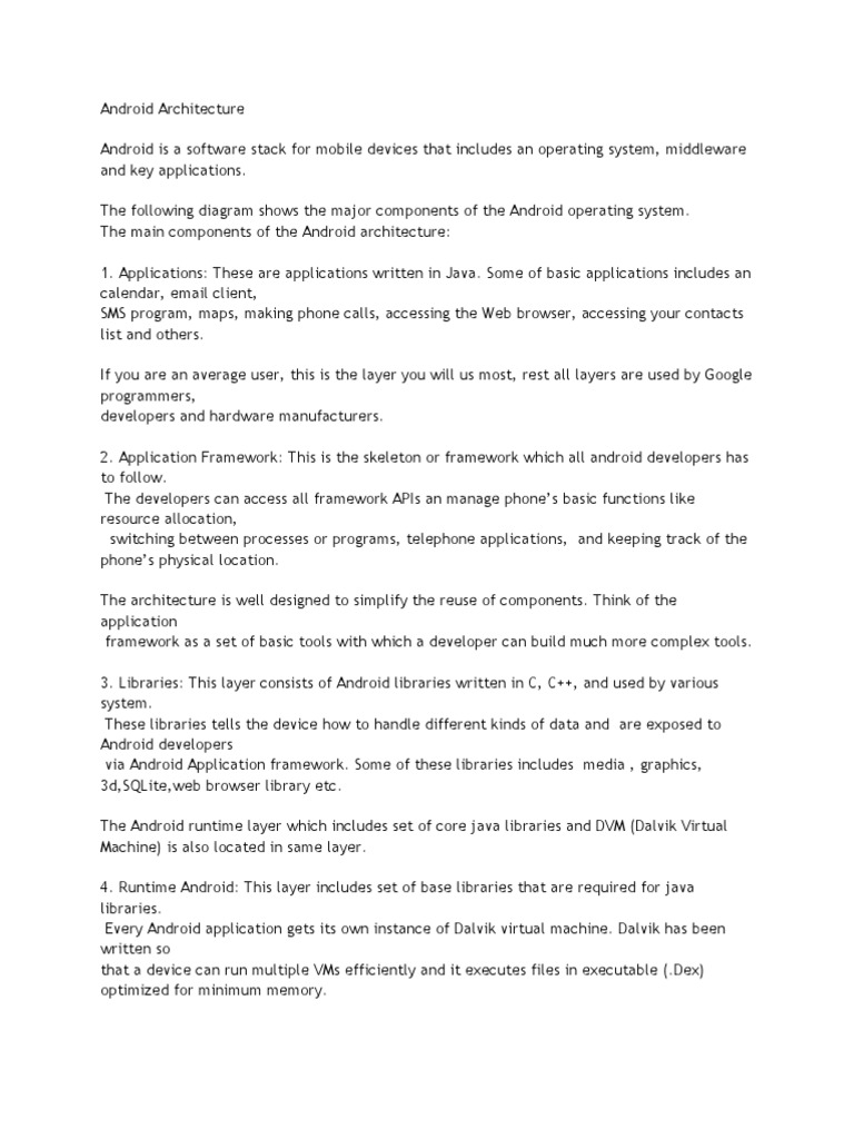 Android Architecture | PDF | Android (Operating System) | Library (Computing)