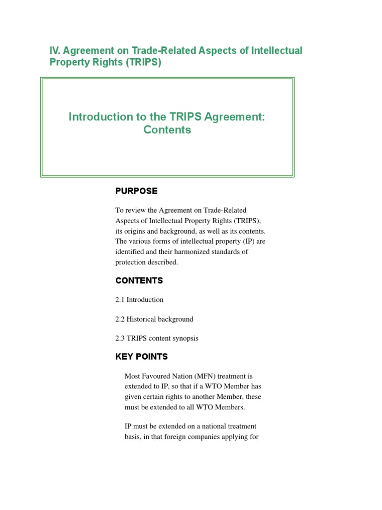 Introduction To The TRIPS Agreement:: IV. Agreement On Trade-Related ...