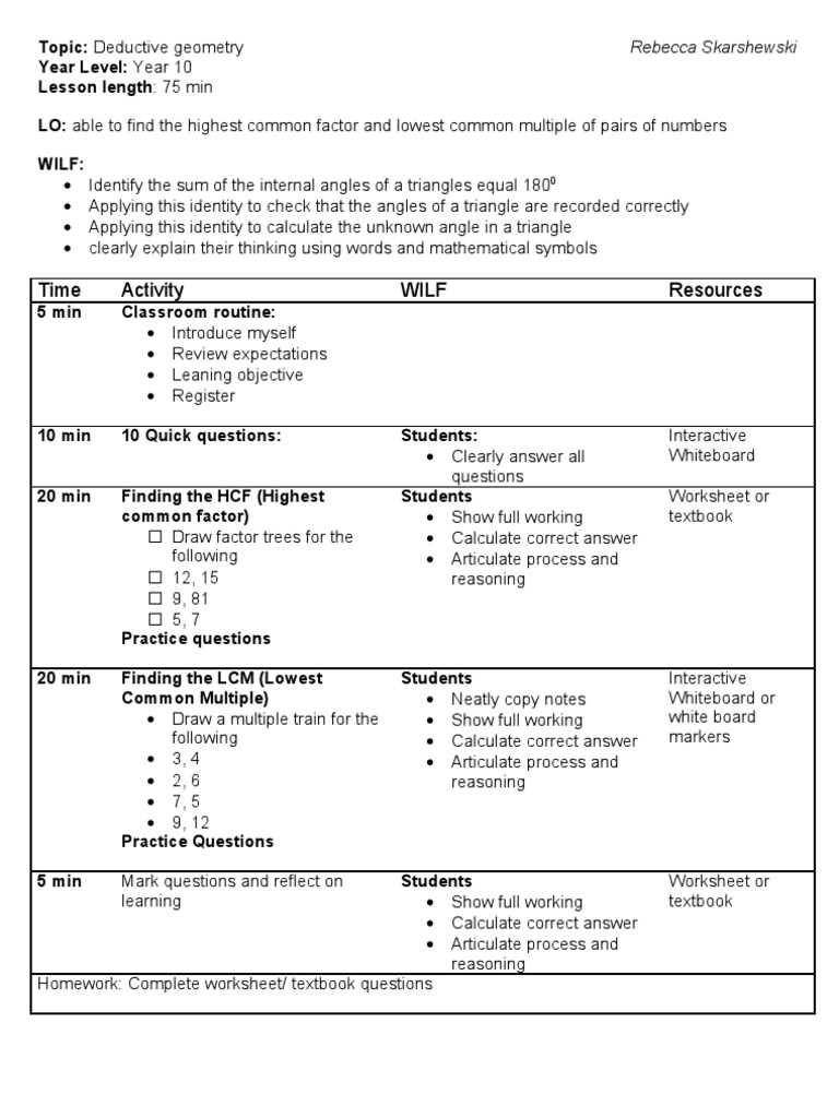 HCF and LCM Lesson Plan | PDF