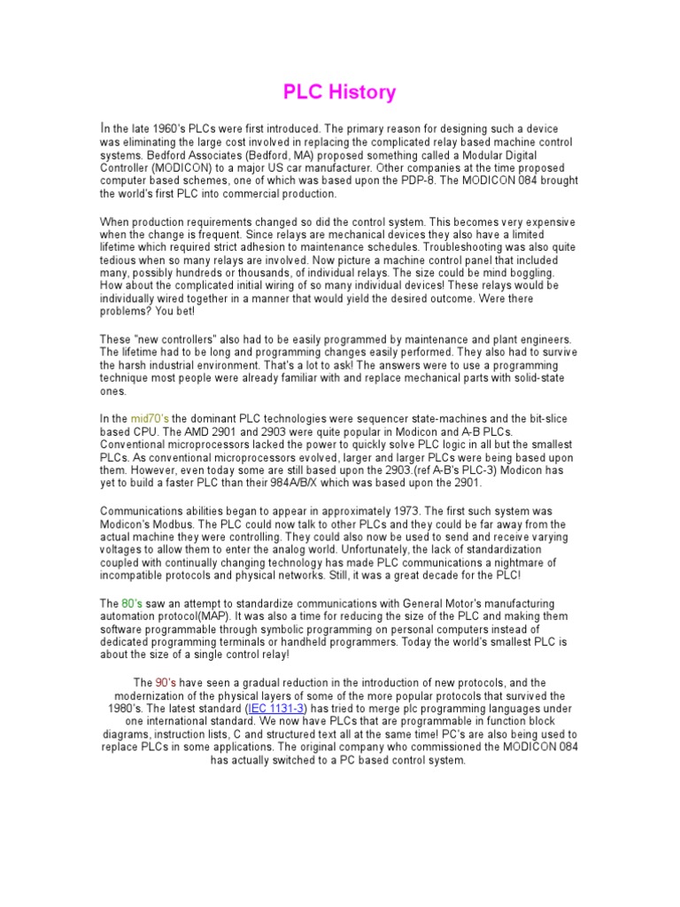 PLC History: Mid70's | PDF | Programmable Logic Controller | Relay
