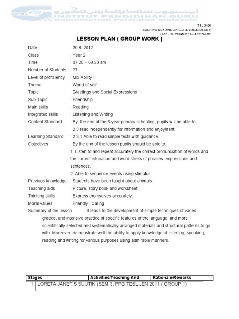 Lesson Plan year 2 | Lesson Plan | Teachers