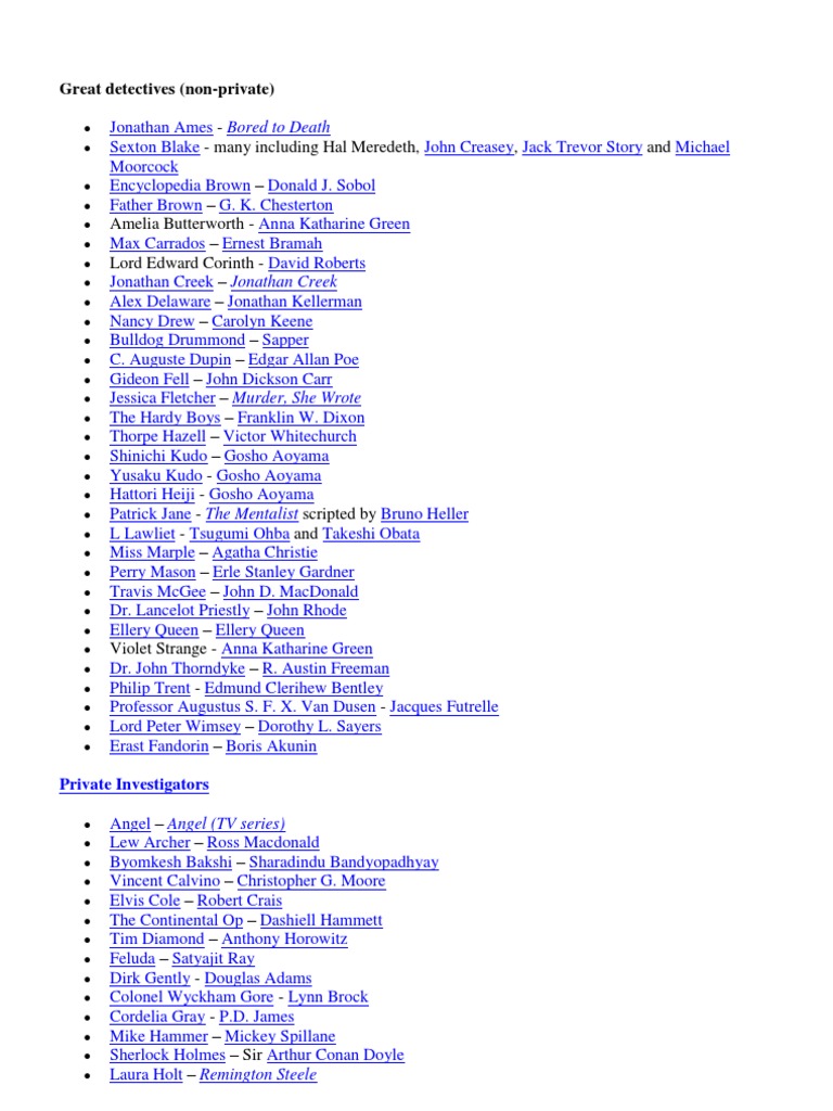 A Comprehensive List of Famous Fictional Detectives from Literature and ...