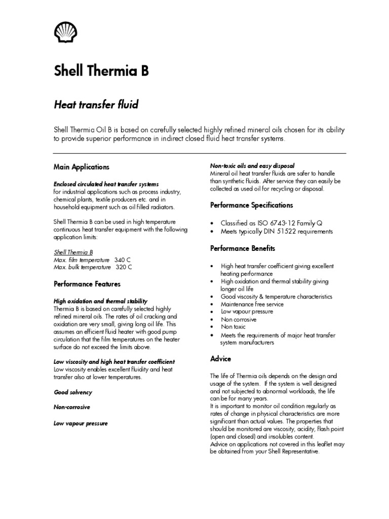 Shell Thermia B | PDF | Heat Transfer | Viscosity