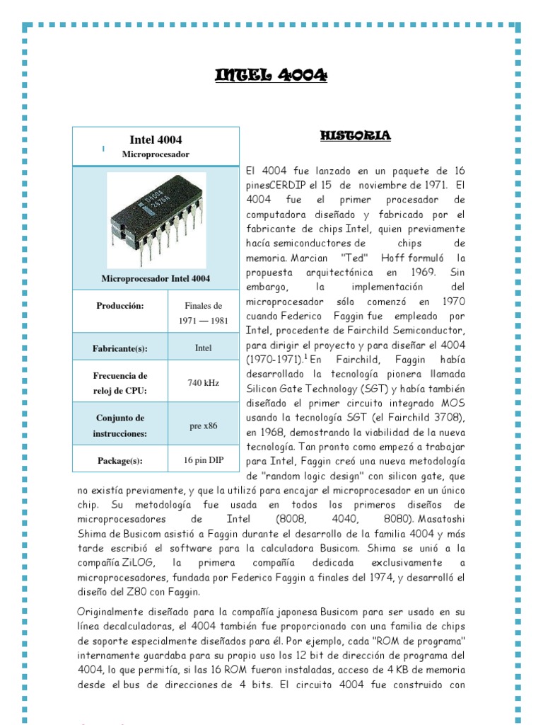 Intel 4004 | PDF | Ingeniería Informática | Electrónica digital