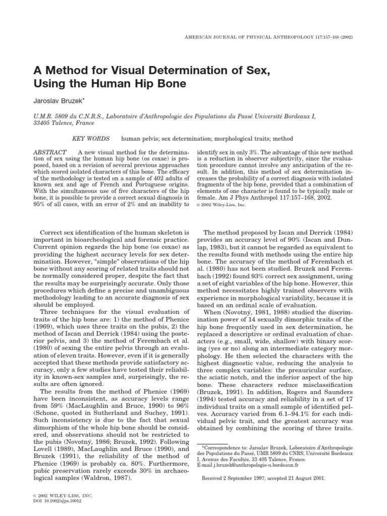 A Method For Visual Determination Of Sex Using The Human Hip Bone Pdf Pelvis Hip