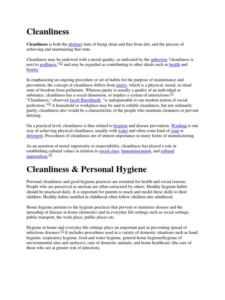 Cleanliness | PDF | Hygiene | Infection
