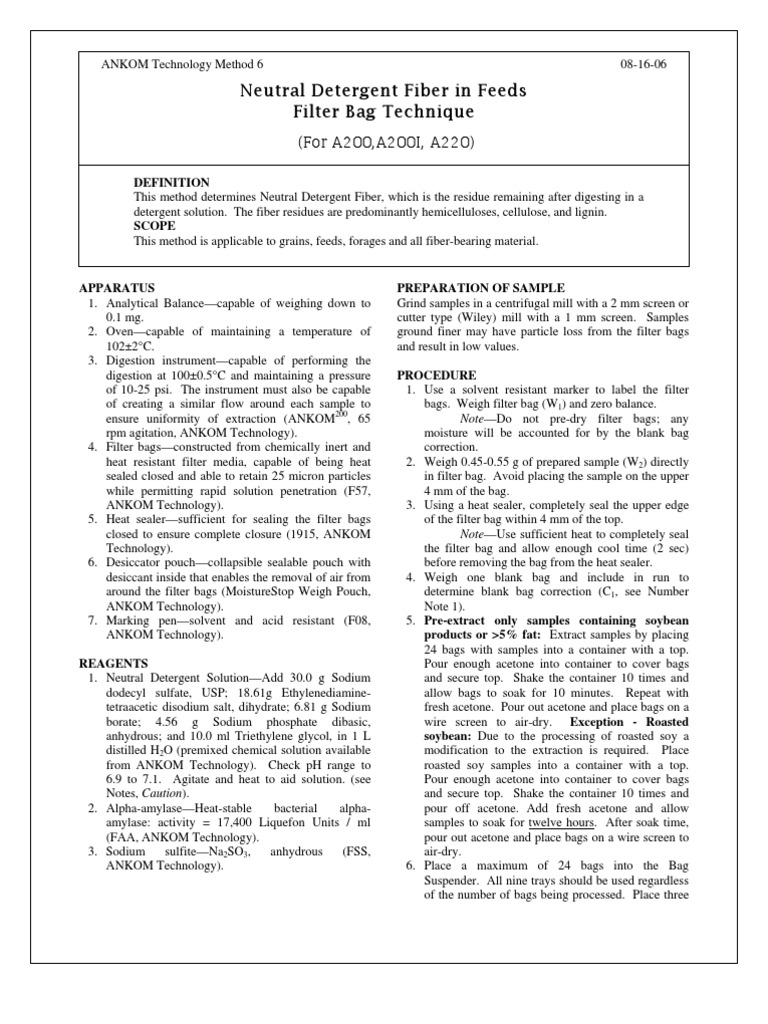 NDF - Ankom | PDF | Filtration | Soybean