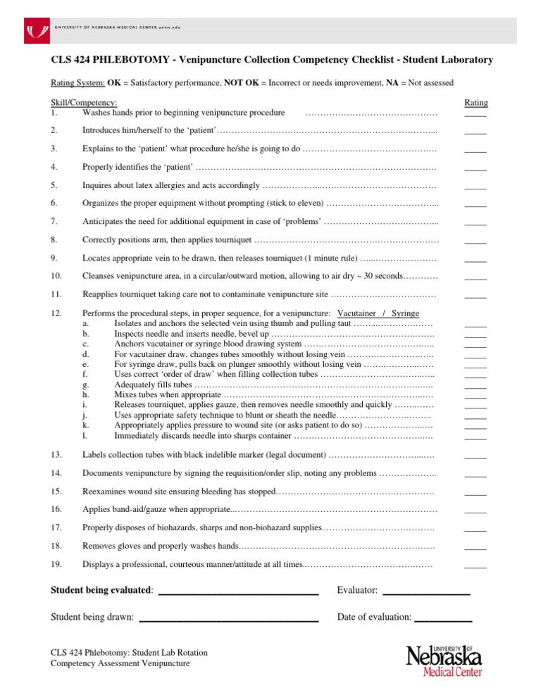 7 Competency Assessment Venipuncture SL - 10-11 | PDF | Syringe | Ellipsis