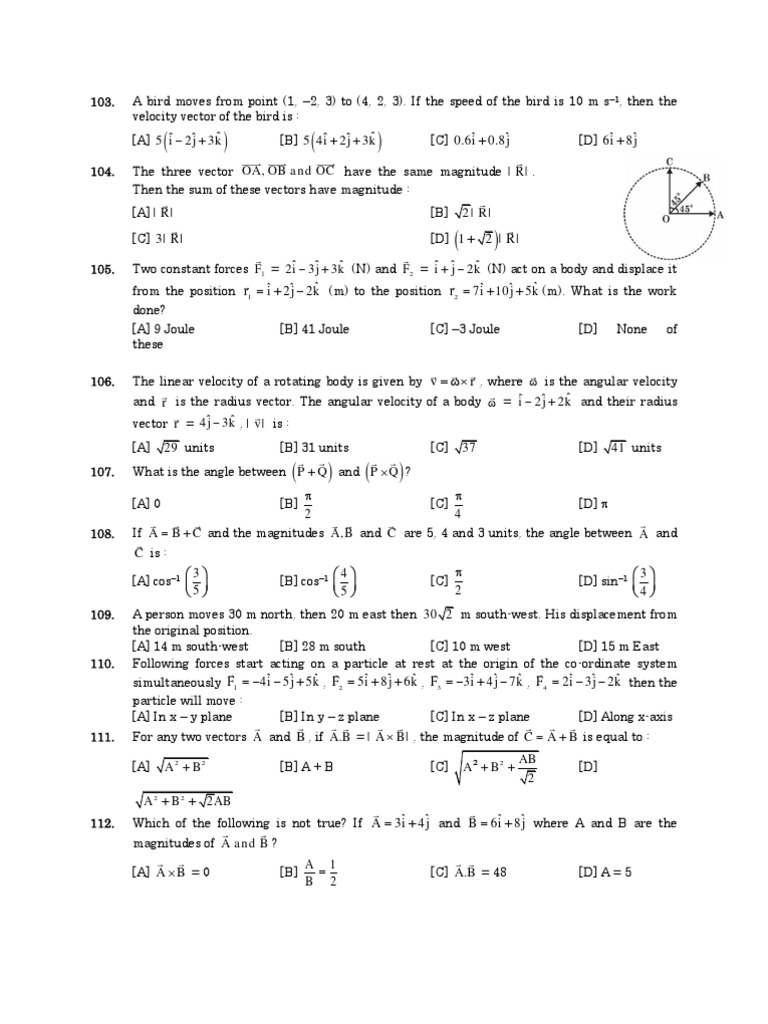 Vectors Test Pdf Euclidean Vector Velocity