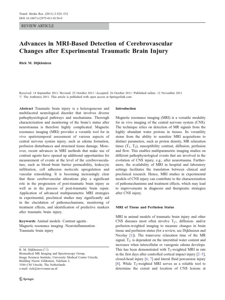 Advances in Mri Based Detection of Cerebrovascular Changes After ...
