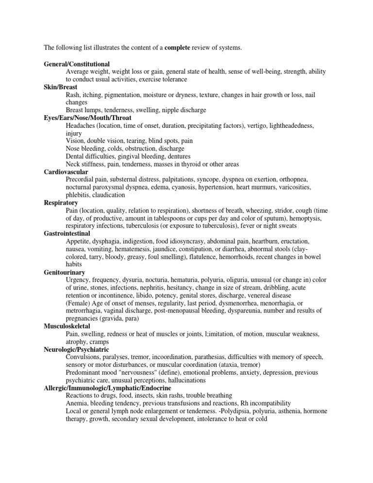 The Following List Illustrates the Content of a Complete Review of ...