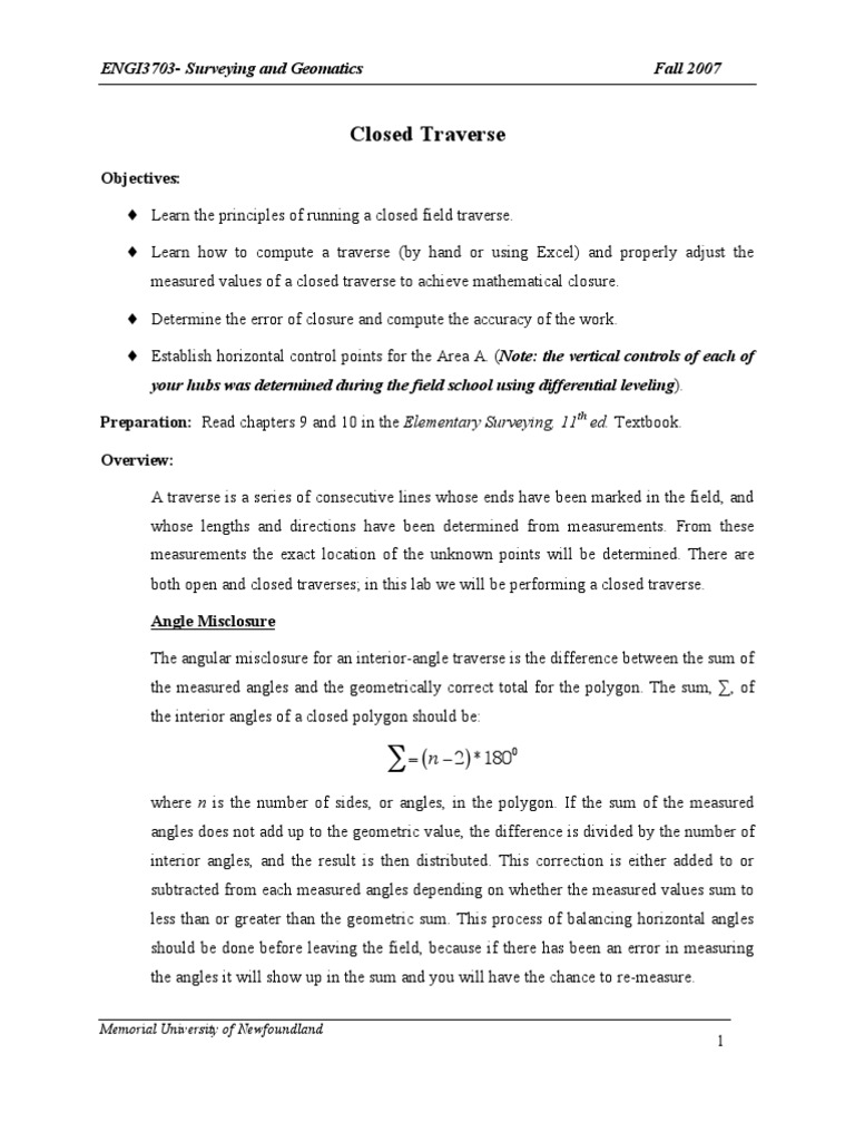 ENGI3703- Closed Traverse Lab | PDF | Surveying | Significant Figures