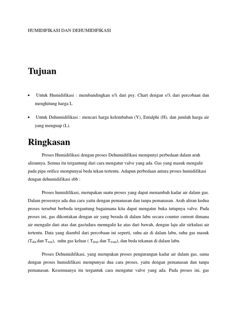 Humidifikasi Dan Dehumidifikasi | PDF