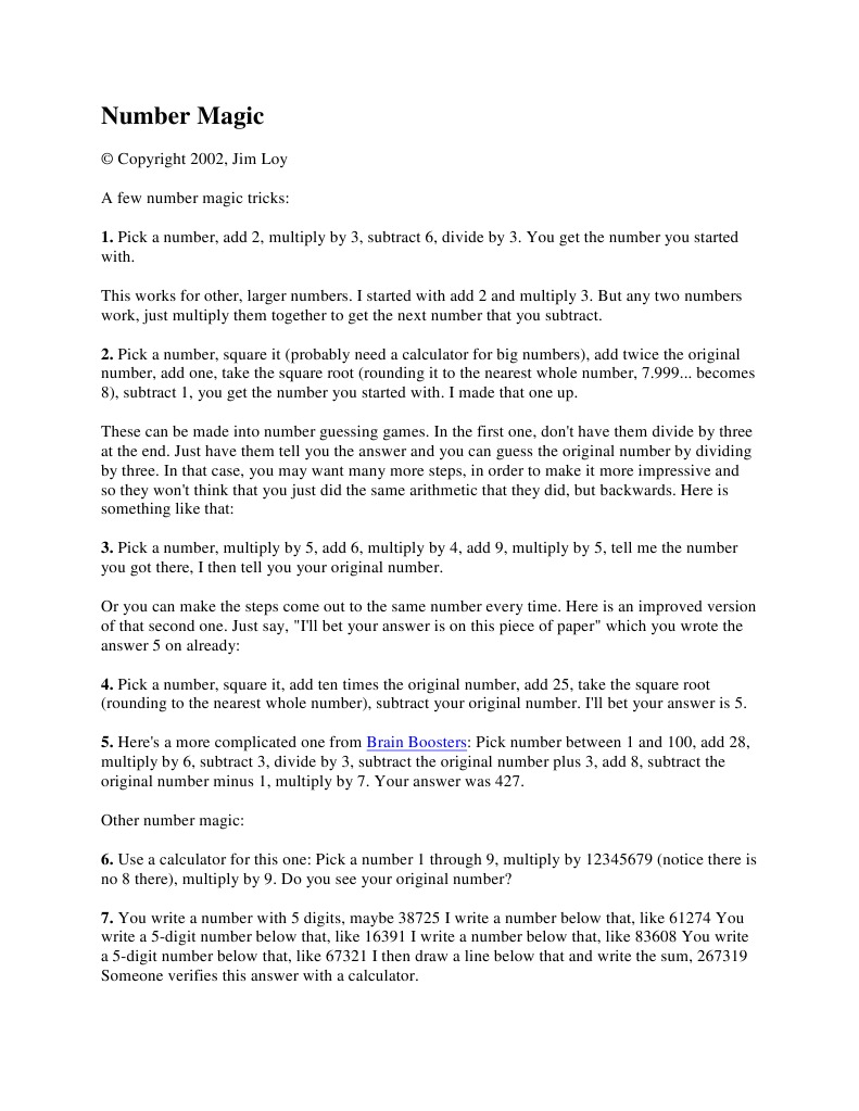 Magic Numbers Pdf Numbers Teaching Mathematics