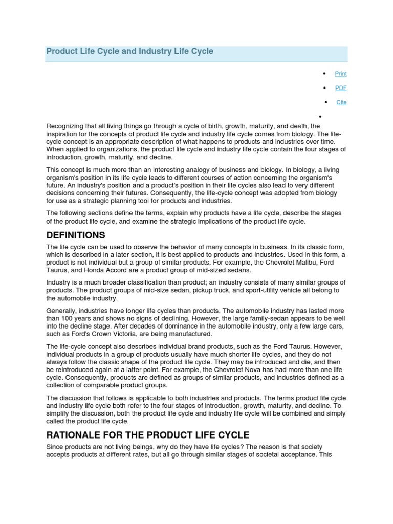 Product Life Cycle and Industry Life Cycle | PDF | New Product ...