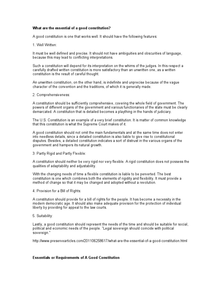 What Are The Essential of A Good Constitution | PDF | Constitution ...
