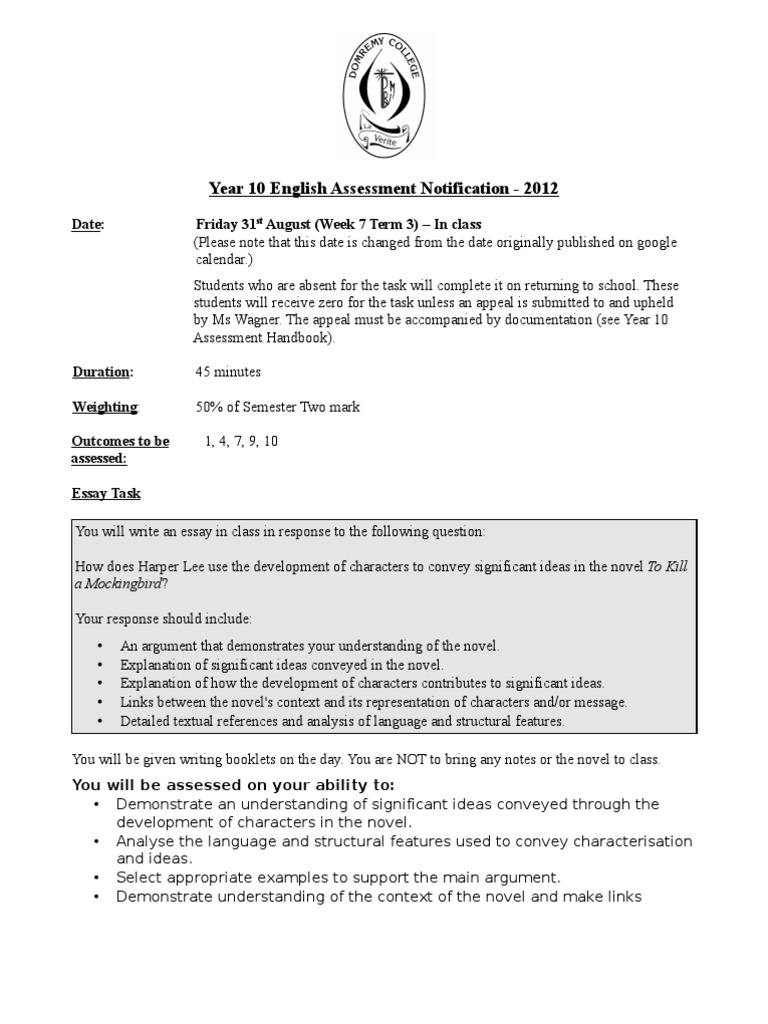 Tkam Assessment Task Term 3 | PDF | Essays | To Kill A Mockingbird