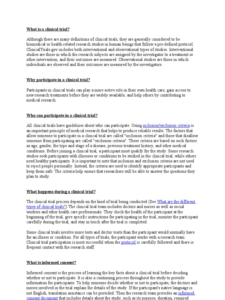 What Is A Clinical Trial?: Inclusion/exclusion Criteria | PDF ...