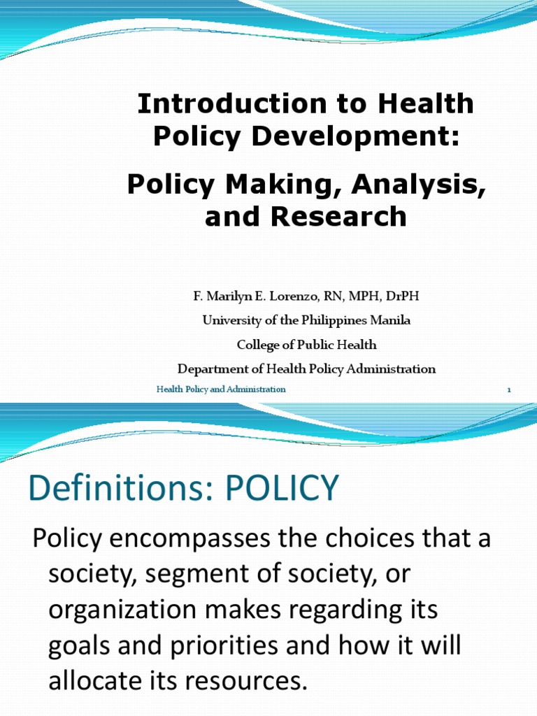 Introduction To Health Policy v2 9222012 | PDF | Policy Analysis | Policy
