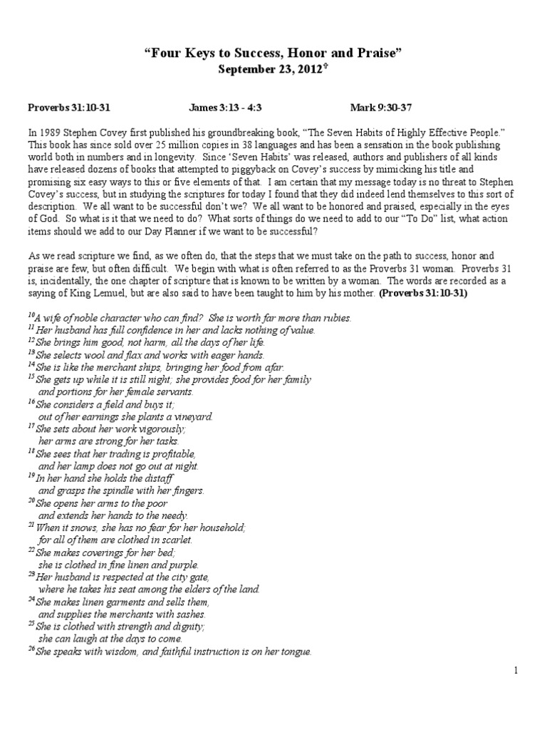 Four Keys To Success, Honor, and Praise - 2012-09-23 | PDF | Jesus ...