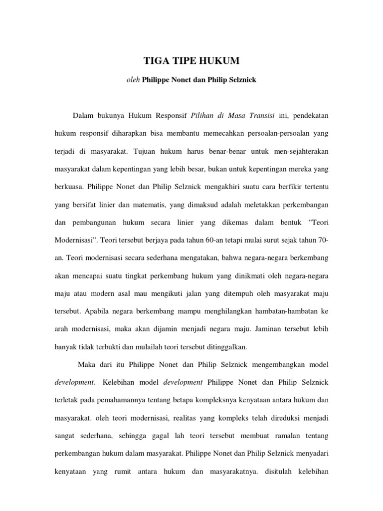 Tiga Tipe Hukum - Philippe Nonet and Philip Selznick | PDF