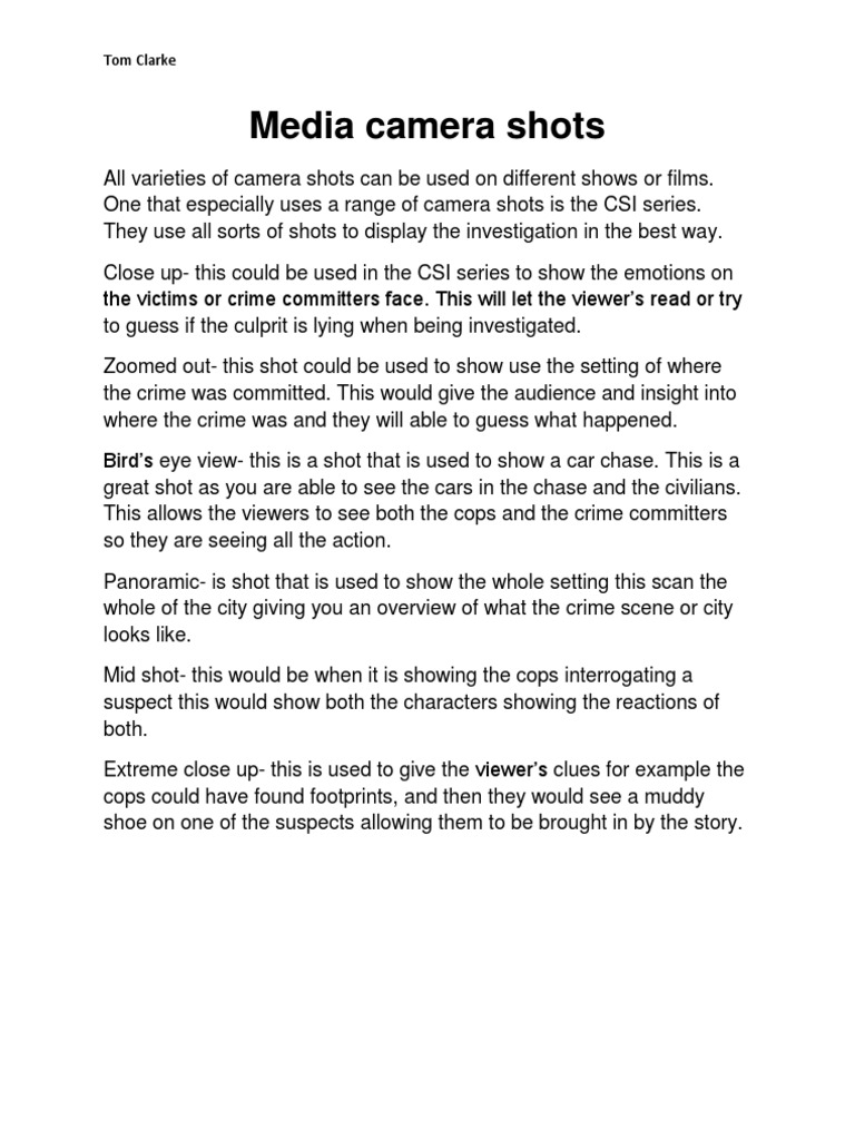 Camera Shots in CSI Series Explained | PDF | Social Science