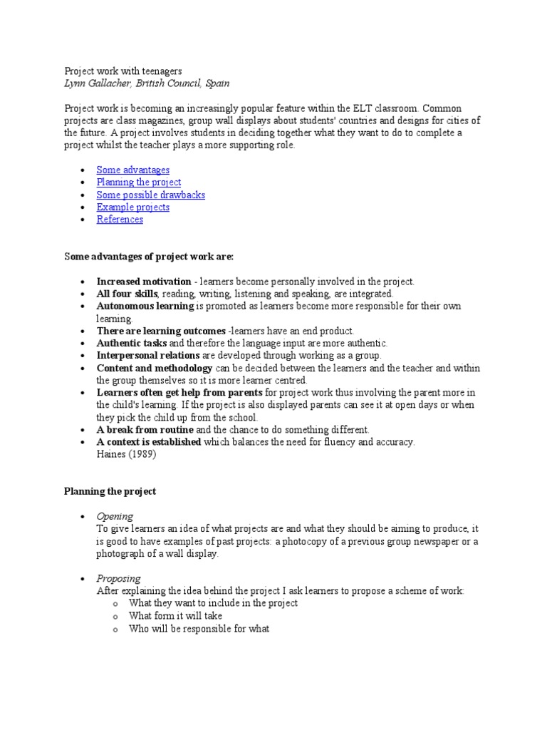Project Work With Teenagers | PDF | Classroom | Internet