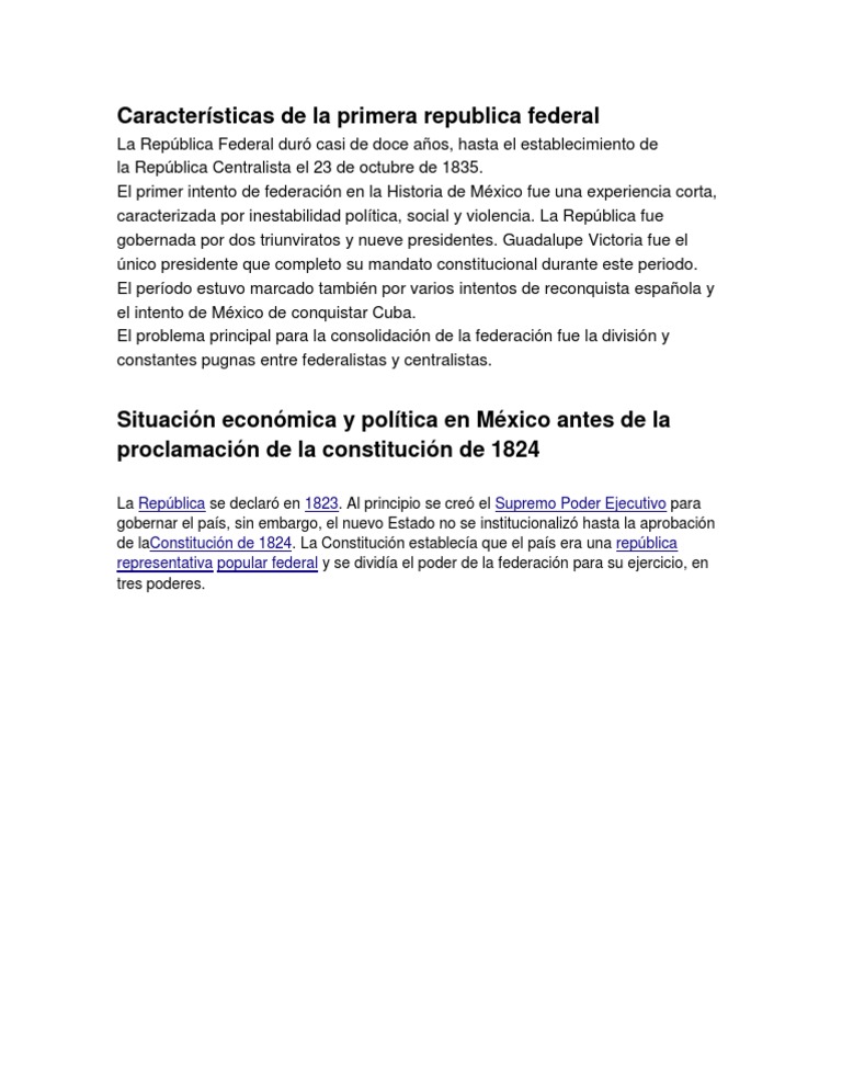 Características de La Primera Republica Federal | PDF | Historia