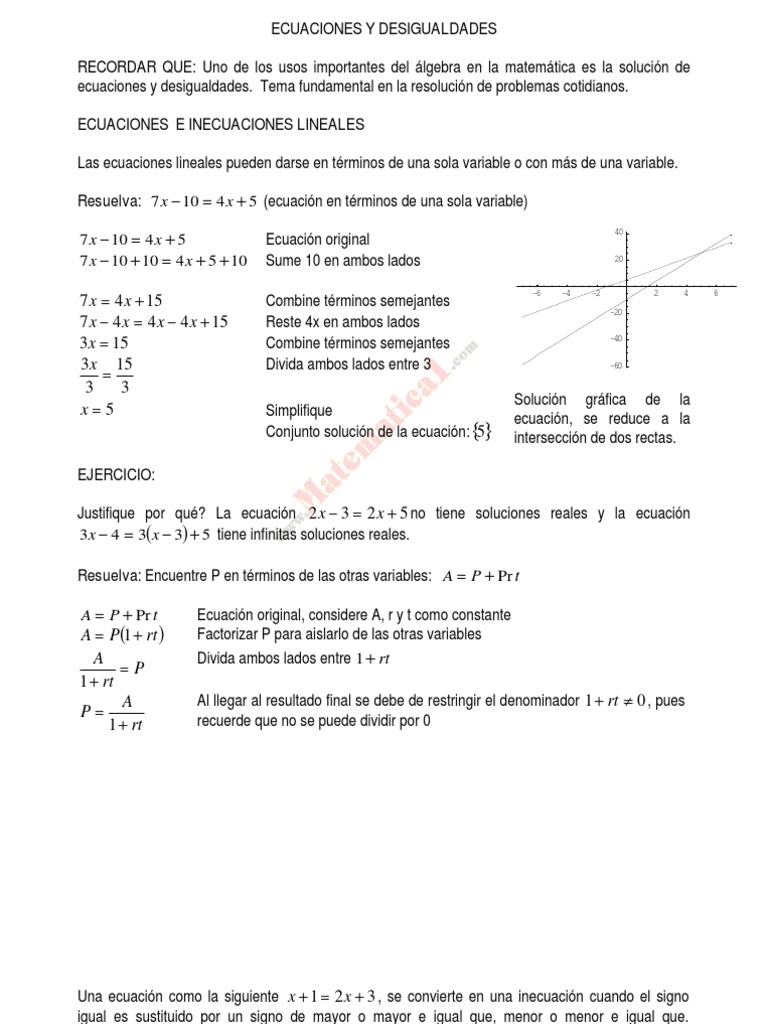 Ecuaciones y Desigualdades | PDF | Intervalo (Matemáticas) | Ecuaciones