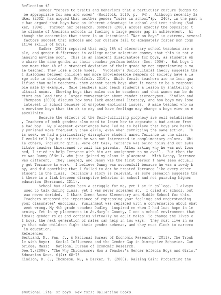 Reflection | PDF | Gender Role | Emotions