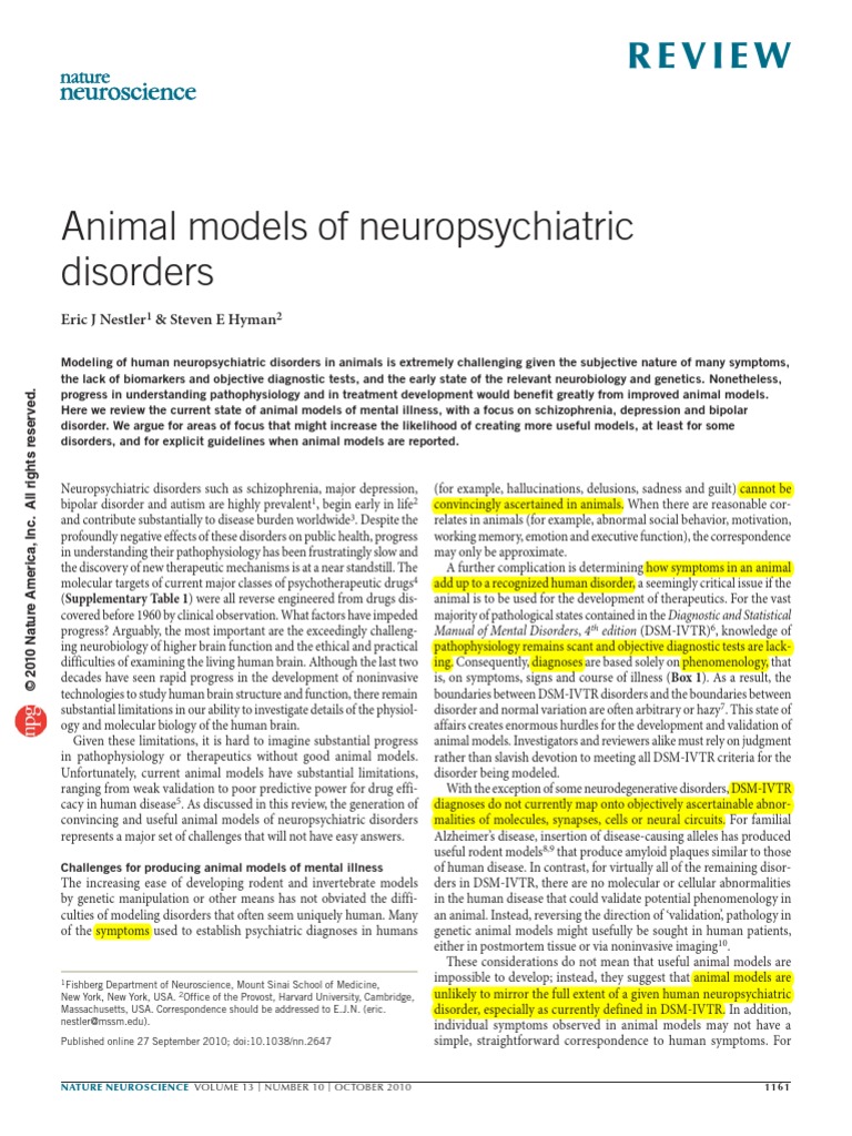Animal Models of Neuropsychiatric Disorders | PDF | Schizophrenia ...