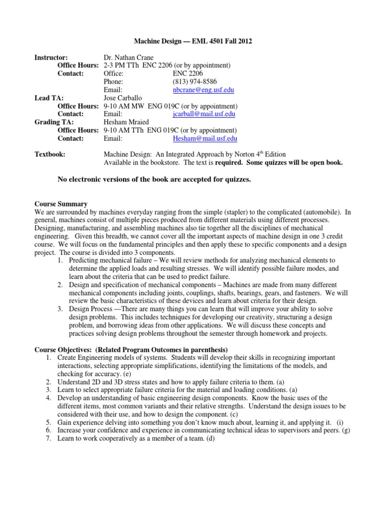 EML 4501 Syllabus | PDF | Mechanical Engineering | Homework