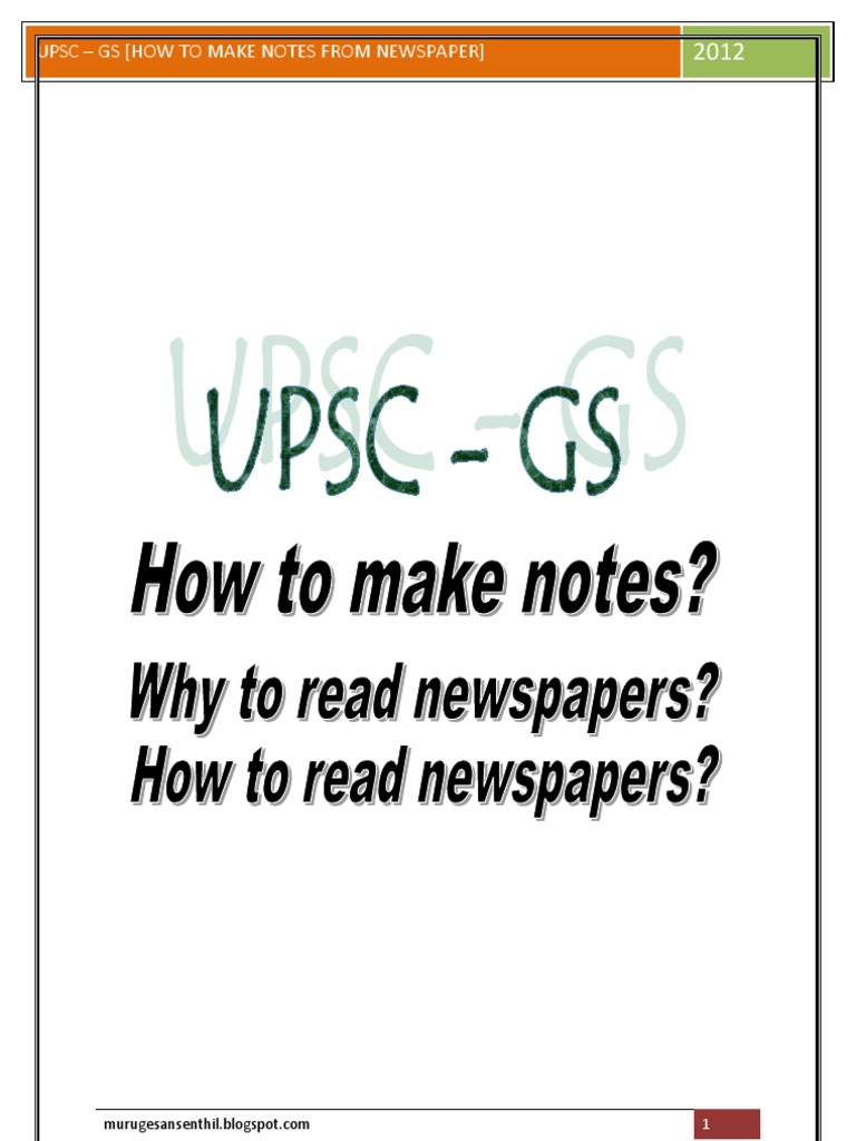 Upsc - Gs (How To Make Notes From Newspaper) | PDF | Essays | Newspapers