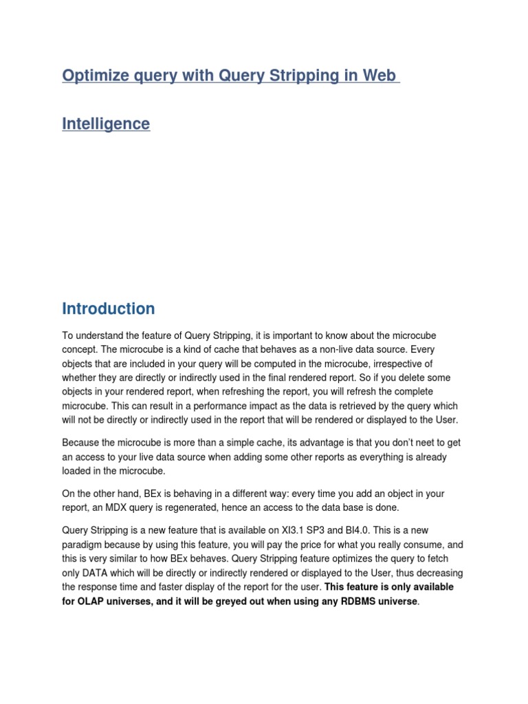 Optimize Query With Query Stripping in Web Intelligence | PDF ...