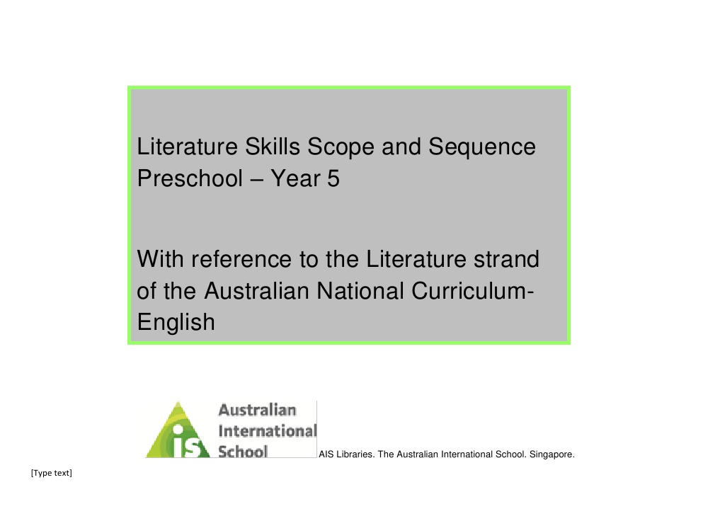 Literature Skills Framework: Preschool to Year 5 | PDF | Children's ...