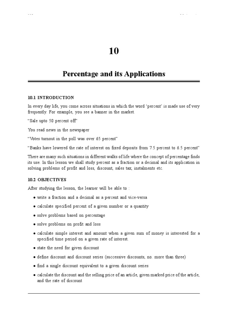 Applications of Percentage in Daily Life | PDF | Percentage | Interest