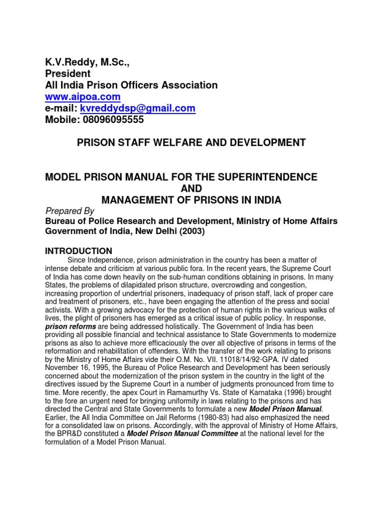 Prison Staff Welfare and Development Model Prison Manual For The ...