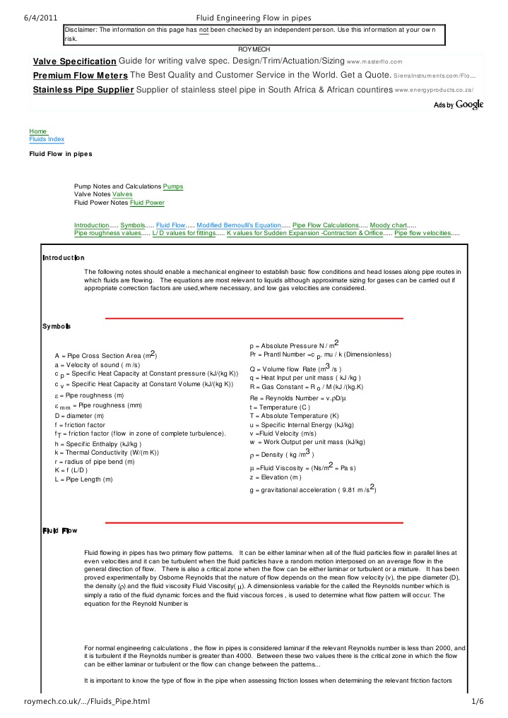 Fluid Engineering - Flow in Pipes | PDF | Fluid Dynamics | Reynolds Number