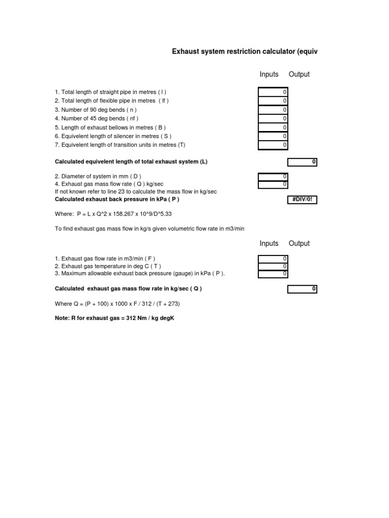 Exhaust System Restriction Calculator (Equivelent Length of Pipe Method ...