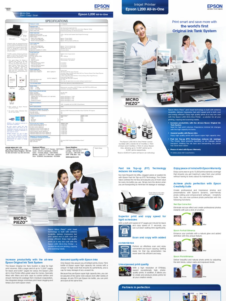 Epson L200 EPIL Brochure | PDF | Printer (Computing) | Image Scanner