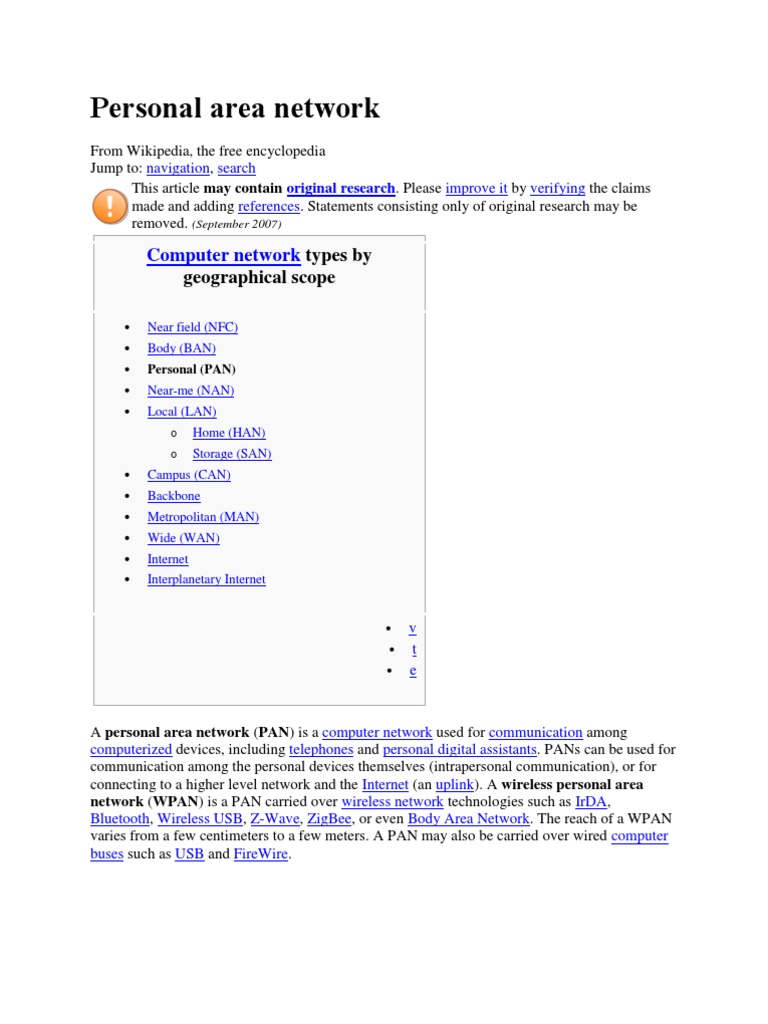 Personal Area Network | PDF | Wireless Networking | Networking