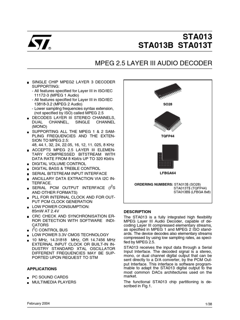 STA013 STA013B STA013T: Mpeg 2.5 Layer Iii Audio Decoder | PDF ...