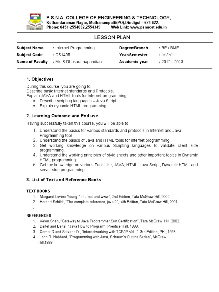 CS1405 Internet Programming Lesson Plan | PDF | World Wide Web ...