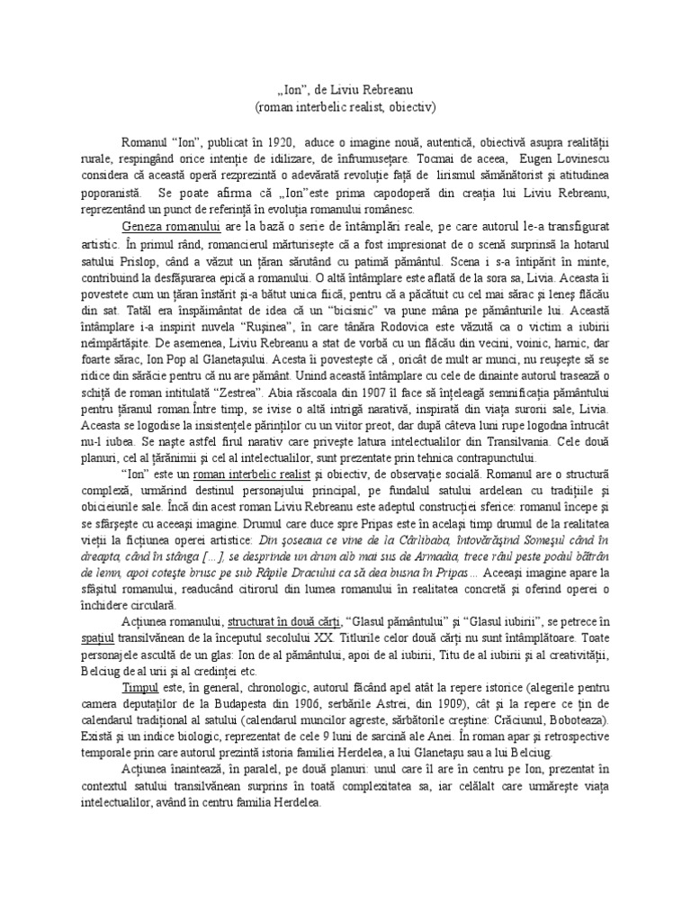Romanul ION-Liviu Rebreanu | PDF