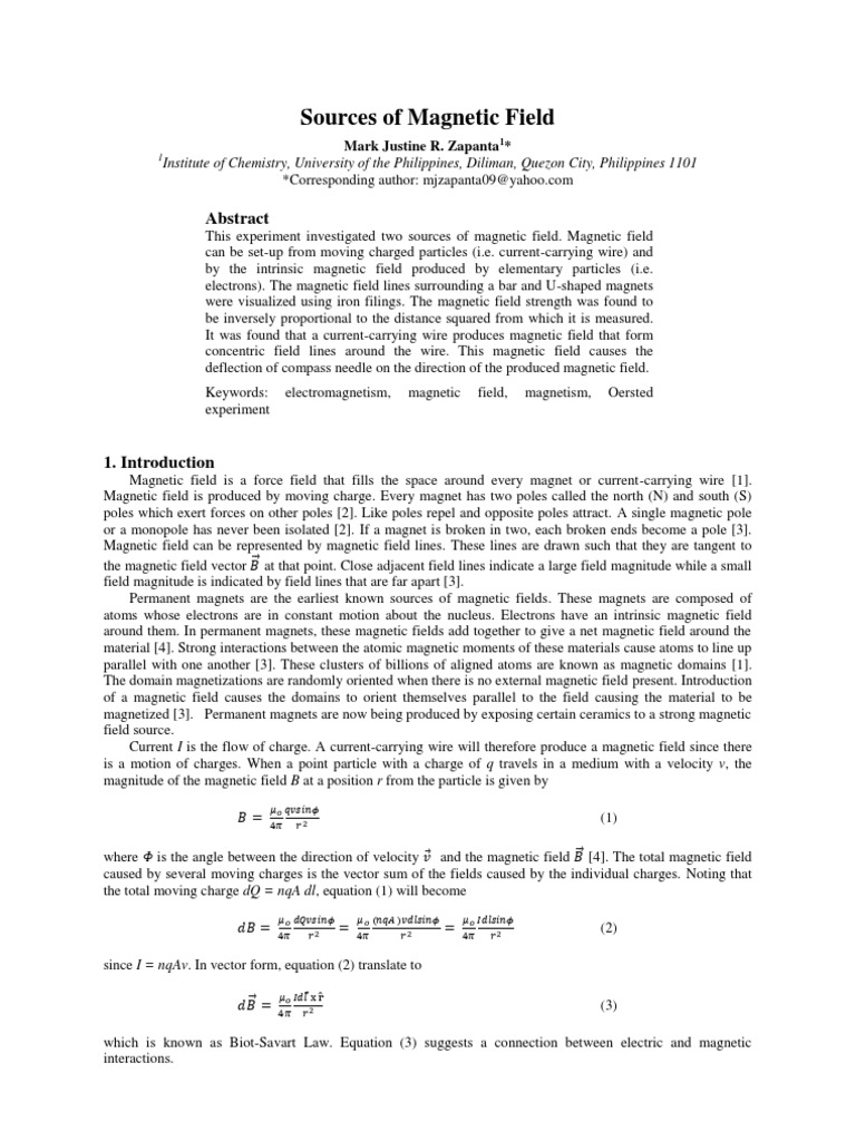 Sources Of Magnetic Field Pdf Magnetic Field Magnet